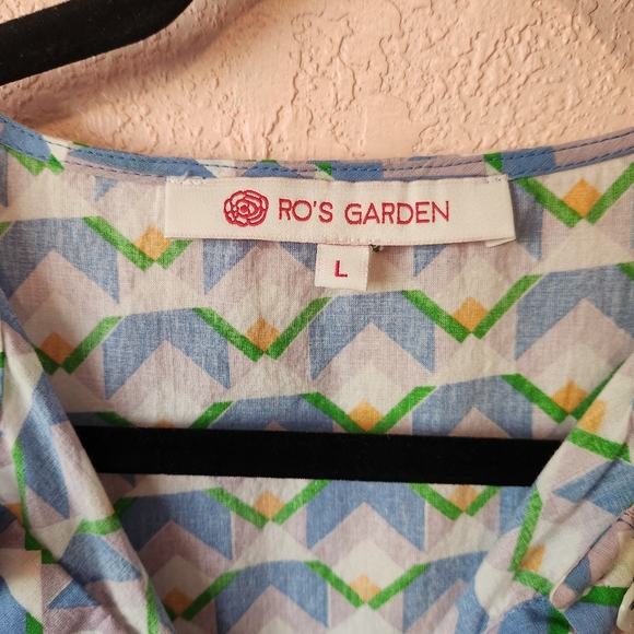 Ro's Garden | Dresses | Ros Garden Daphne Maxi Blue Tiered Short Sleeve Button Front Dress ...